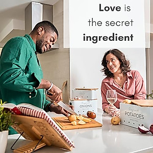 Canisters Sets for the Kitchen Organization, Potato Storage, Onion Storage, Garlic storage, Vegetable storage, Canisters Set for Countertop, Set of 3 Galvanized Steel with Ventilation and Bamboo Lids