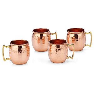 Prisha India Craft 2 Oz. Solid Copper Mini Moscow Mule Shot Mug, Set of 4 Authentic 100% Solid Copper Hammered Moscow Mule Mug 2-Oz Shot Glass - Set of 4