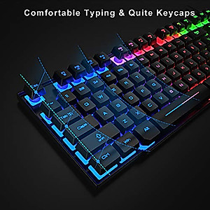 BlueFinger RGB Gaming Keyboard and Backlit Mouse and Headset Combo,USB Wired Backlit Keyboard,LED Gaming Keyboard Mouse Set,Headset with Microphone for Laptop PC Computer Game and Work