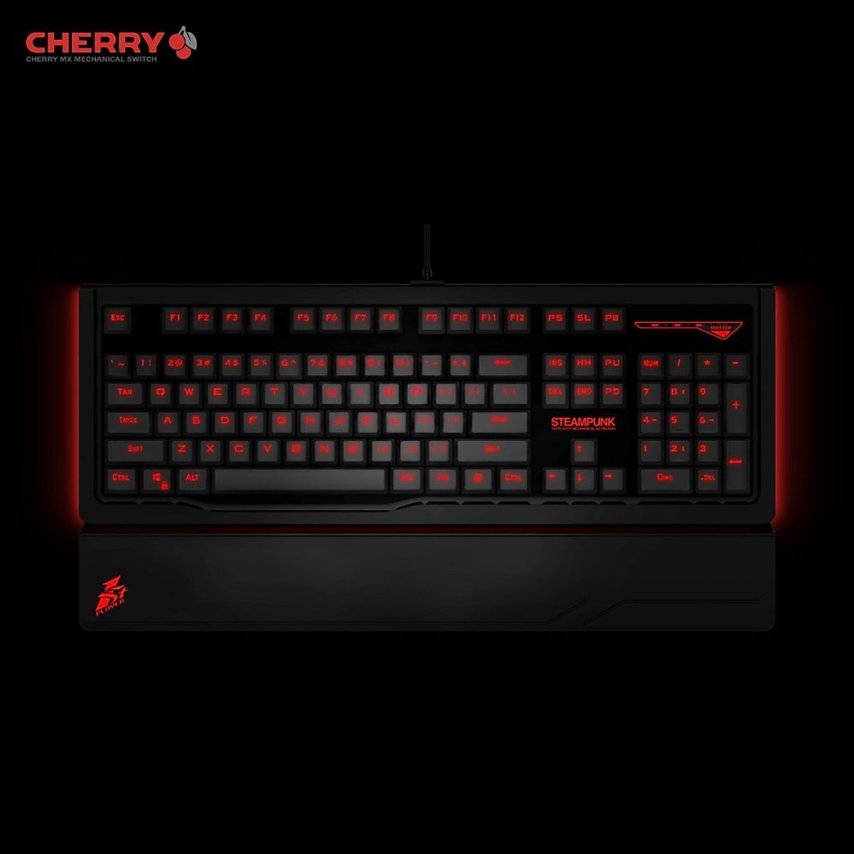 1STPLAYER Steampunk Mechanical Gaming Keyboard, Cherry MX Red Switches, Backlit Red LED, 104 Keys Full Size