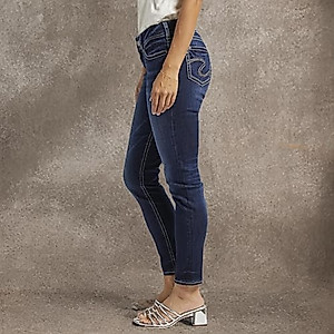 Silver Jeans Co. Women's Suki Mid Rise Curvy Fit Skinny Jeans, Dark Rinse Shade, 29W x 29L