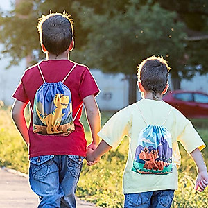 Mocoosy 12 Pack Dinosaur Party Favor Drawstring Bags - Dinosaur Party Bags for Kids Birthday, Dino Goodie Candy Treat Gift Bags for Boys Girls Dino Backpack Bags for Dinosaur Themed Birthday Party Baby Shower Supplies