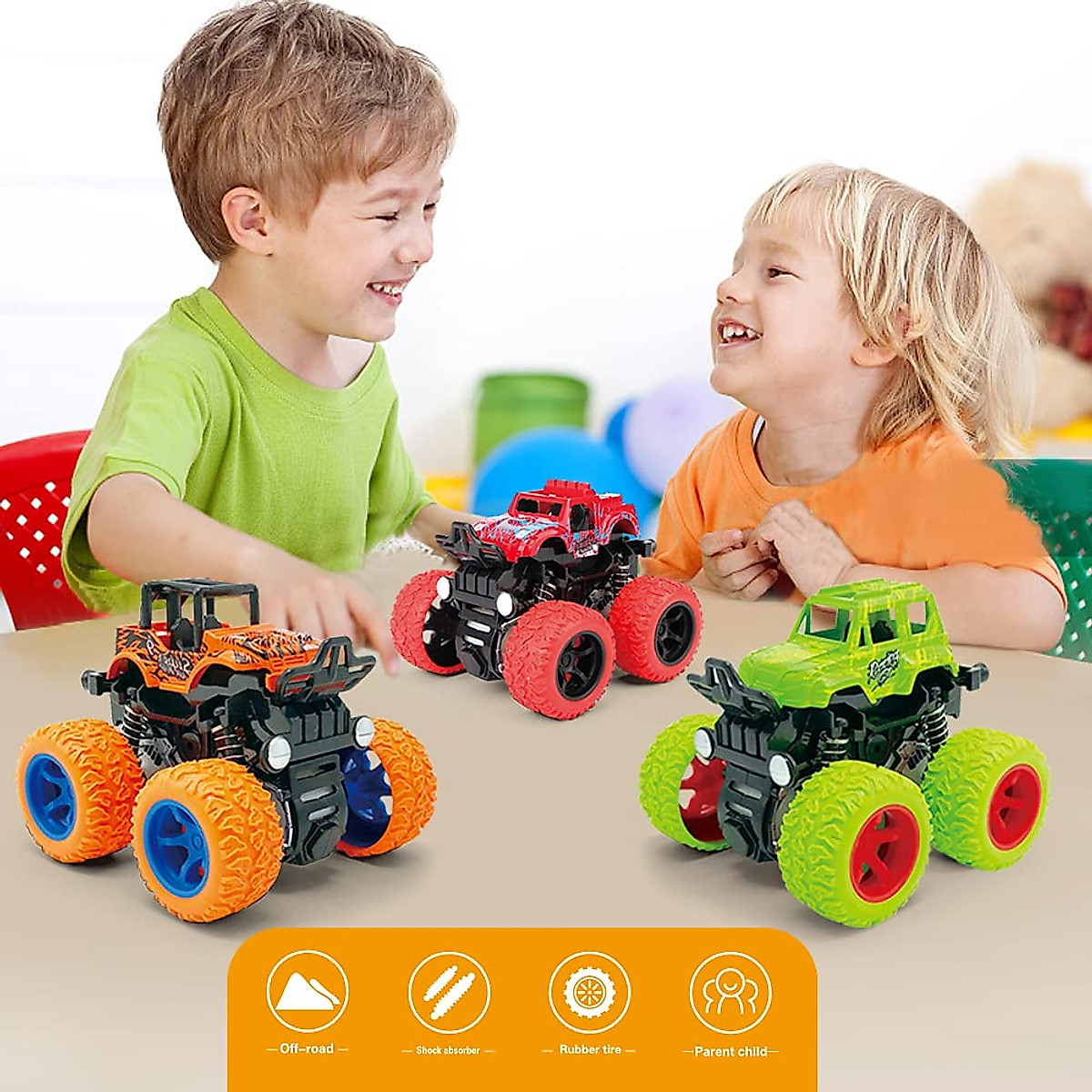 Chdutoys Monster Trucks For Boys 3 years Toys Cross Country Inertia Toy Car Monster Trucks Stunt Toy Car Push Toy Car for 3 4 5 Year Old Boys Children Toy Boy Toy 4pcs Toy Car Mini Monster Trucks