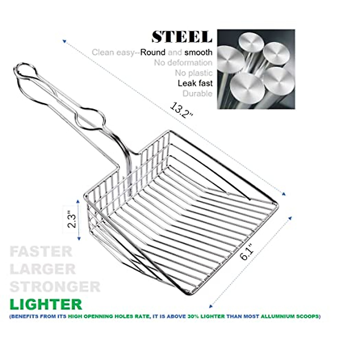Qualiall All Metal Litter Scoop, Solid Metal Sifter, Cat Litter Scoop Metal Jumbo, Cat Urine Scoop, Litter Scooper with Holder, Litter Scooper Holder, Jumbo Cat Litter Scoop Sifter Scooper Holder