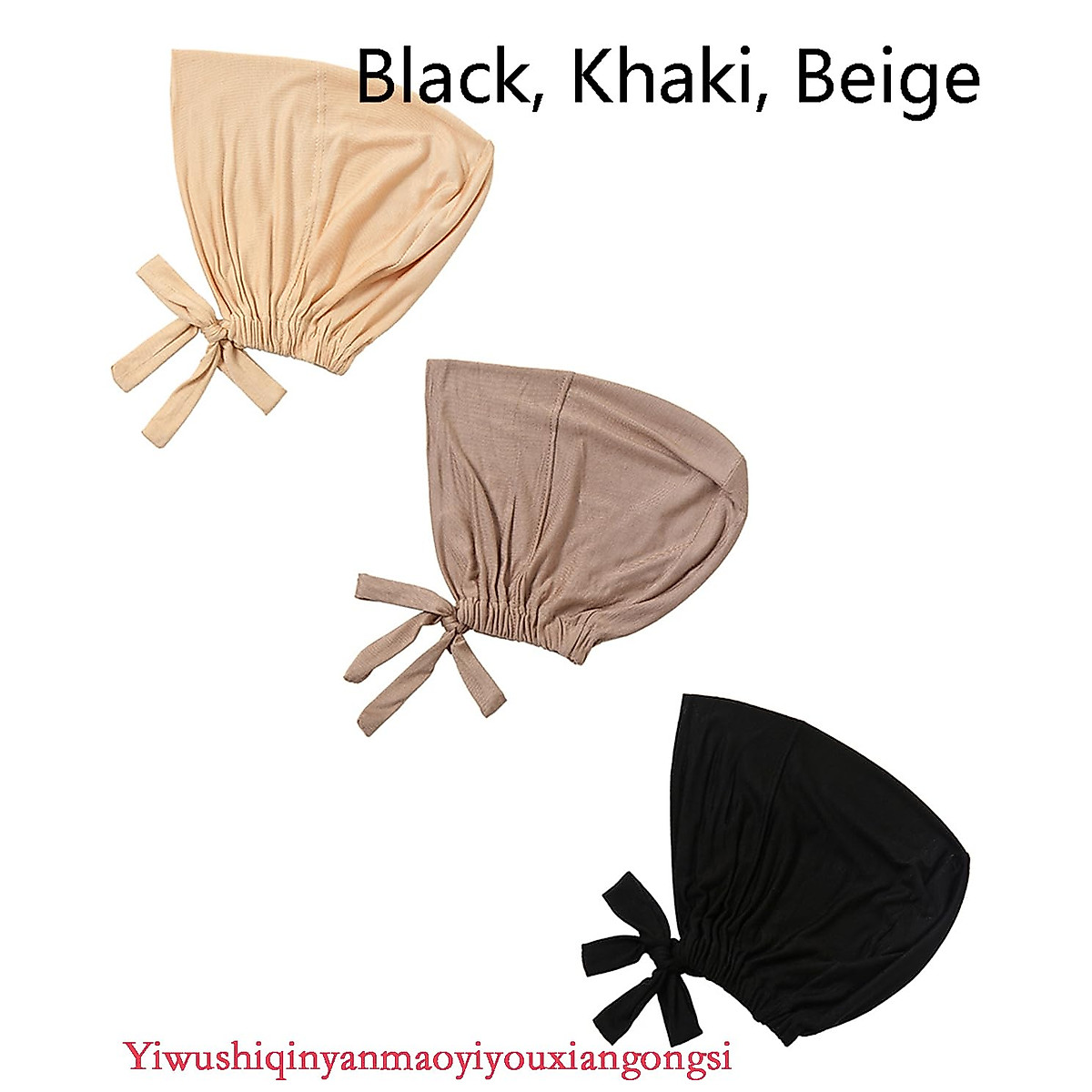 QYMY 3PCS Under Hijab Head Cap Muslim Under Scarf Hijab Cap Solid Color Women Under Scarf Hat Hijab Cap Stretchy Sleeping Cap (Black, Khaki, Beige(3PCS), Free Size)