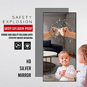 poshions Full Length Mirror 65''×22''Wall Mounted Mirror Free Standing Mirror with a Stand,Full Body Mirror Dressing Mirror with Aluminum Alloy Thin Frame,Black