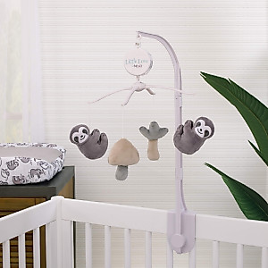 NoJo Little Love Sloth Let's Hang Out Grey and White Musical Mobile with Sloths, Mushrooms and Trees