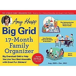 Amy Knapp's Big Grid Family Organizer Wall Calendar: 17-Month Giant Fridge Calendar for Mom with 225+ Stickers (Hanging Family Plan Calendar, Aug 2020 - Dec 2021)