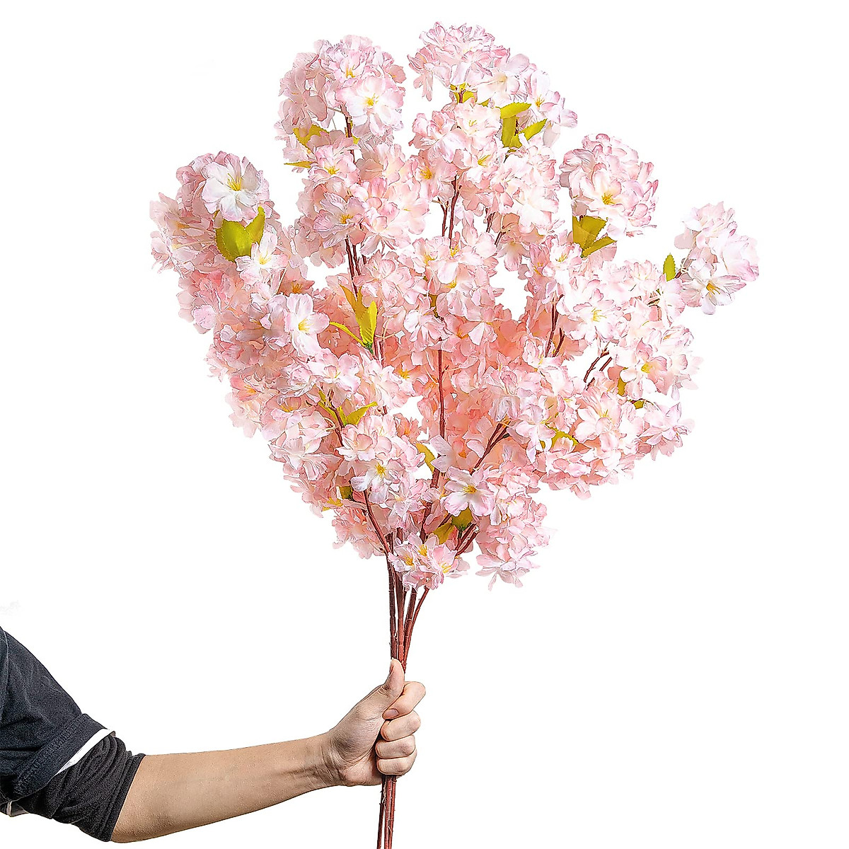 Floralsecret Artificial Cherry Blossom Flowers 4 Branches, 42.25 Inch in White Silk Cherry Blossom for Home Garden Wedding Table Centrepiece Party Event Spring Decor