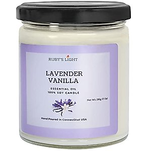 Essential Oil Candle | Aromatherapy for The Home | 9 Oz Glass Jar | All-Natural Soy Candles | Cotton Wick | High Scent | 40 Hours Burn Time | Gift for Women & Men (Lavender Vanilla)