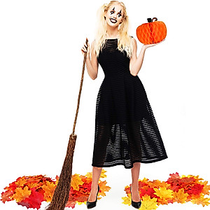 WILLBOND 5 Pieces Fall Tissue Paper Pumpkin and 200 Pieces Autumn Maple Leaves Fall Artificial Pumpkin Honeycomb Maple Leaves for Halloween Thanksgiving Fall Festival Holiday Party Favor