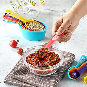 12PCS Measuring Cups, Little Cook Colorful Measuring Cups and Spoons Set, Stackable Measuring Spoons, Nesting Plastic Measuring Cup, kitchen Measuring Set for Baking & Cooking (6+6, Multi Colors)