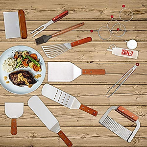 Zen-T - 17 Piece Grill Griddle Tool Kit - Griddle Accessories for Blackstone - Professional Grade Stainless Steel BBQ Tools - Perfect Grilling Utensils for All Your Grilling Needs + Bonus Recipe Ebook