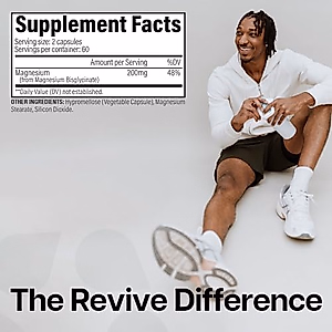 Revive MD Pure Magnesium Glycinate Capsules 200mg High Absorption Supplement for Relaxation & Stress Relief - Organic Memory & Sleep Support Pills for Strong Bones, Normal Nerve & Muscle Function