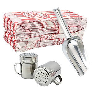 203 PCS Popcorn Machine Supplies Set, 200 PCS Popcorn Paper Bags with Popcorn Scoop, 2PCS Season Salt Shaker, Popcorn Supplies for Popcorn Machine