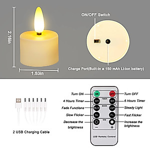 Daord USB Rechargeable 3D Wicks Tealights Candle Flameless Flickering Battery Operated with Remote Control & Timer Realistic Led Tea Lights for Halloween Christmas Home Decor (12 PCS,Rechargeable)