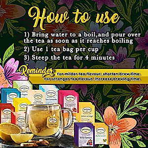 Twinings Tea Sampler Set 12 Flavors Assortment 48 Assorted Tea Bags with 20 Honey Sticks for Tea, Straws and Naturally Caffeine Free Herbal Tea Set…