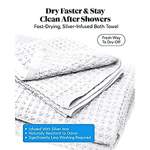 SUTERA - Silverthread Waffle Towel California - Grown Pima Cotton, Quick Drying, Ultra Soft, Lightweight and Absorbent - Waffle Weave Design - Luxury Towel (Bath, White) 31" x 57"