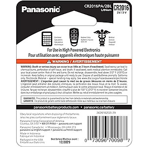 One (1) Twin Pack (2 Batteries) Panasonic Cr2016 Lithium Coin Cell Battery 3V...