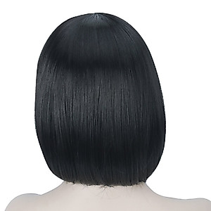 WELLKAGE 14 inches Halloween Party Short Straight Black Bob Hair Wigs