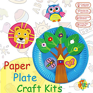 Vinlon Paper Plate Art Kits, 20 Packs Recognize Animals Assembling Project Creative Crafts Toys for Boys and Girls Birthday Christmas Holiday Gifts