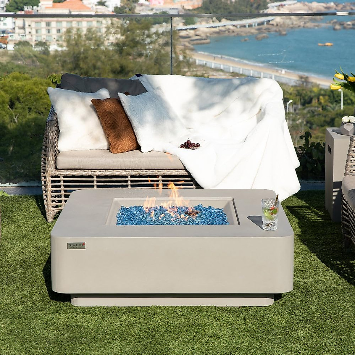 Lucerne Concrete Fire Pit 42".1 x 42 Outdoor Patio Firepit Includes Fire Glass Modern Fire Pits & Outdoor Fireplaces for Garden, Deck, Indoor & Outdoor Heating