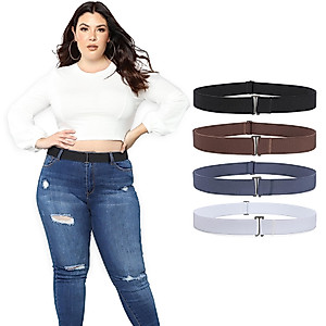 XZQTIVE 4 Pieces 6 Pieces Invisible No Show women Belt Stretch Elastic Adjustable with Flat Buckle for Jeans Pants Dresses
