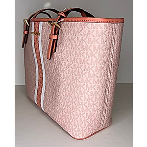 Michael Kors Jet Set Travel MD Carryall Tote bundled with Large Continental Wristlet Wallet Purse Hook (Signature MK Sherbert/Grapefruit)