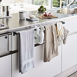 Yamazaki 5693 Extendable Long Towel Hanger Bar, Black, Approx. W16.5 - 29.9 x D 3.9 x H 2.8 inches (42 - 76 x 7.4 - 8.5 x 5 cm), Tower, Kitchen Storage, Towel Rack, Kitchen Accessories