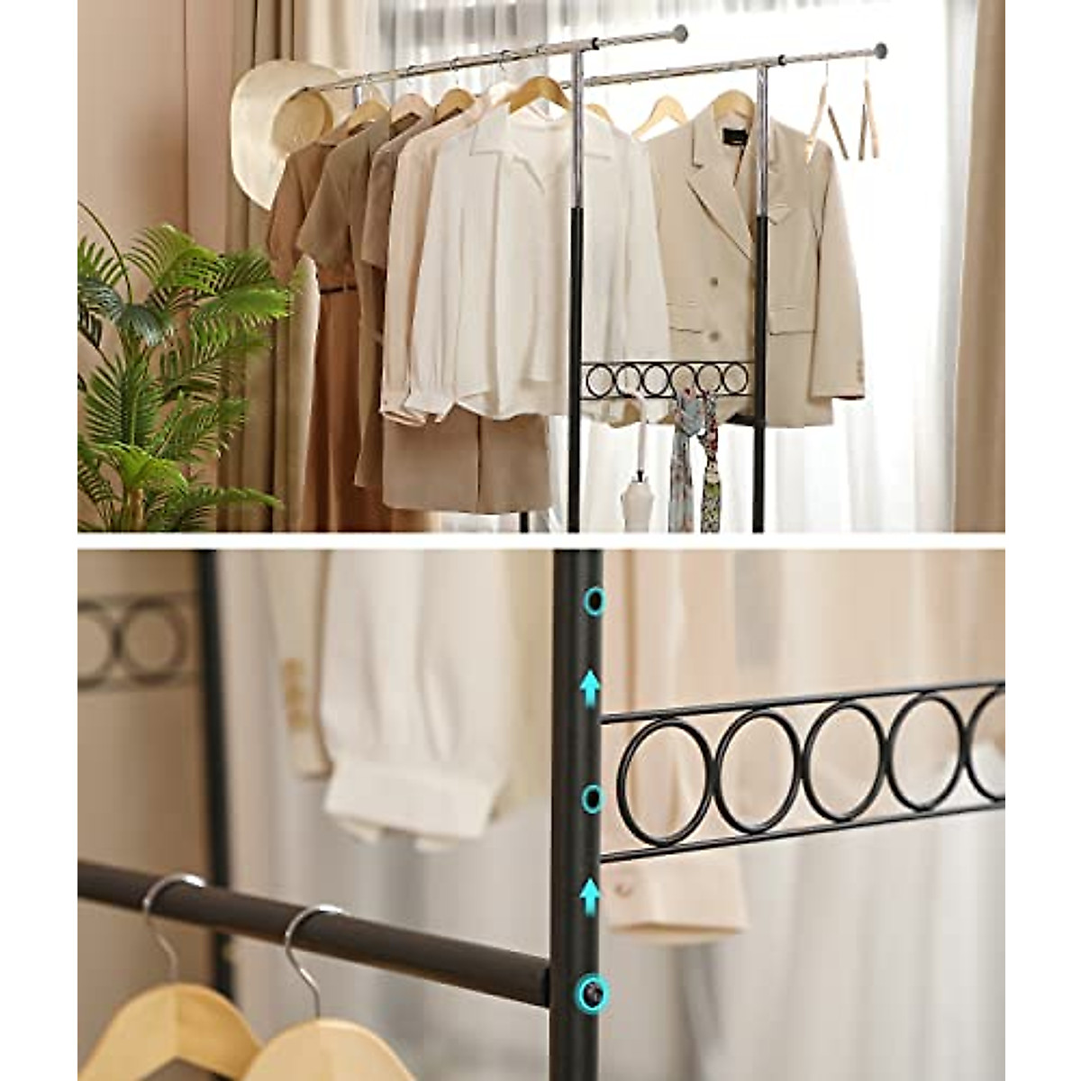 LIFEFAIR Clothing Garment Rack Double, 470 lbs Capacity Heavy Duty Clothes Racks for Hanging Clothes Portable Rolling Coat Rack Freestanding on Wheels