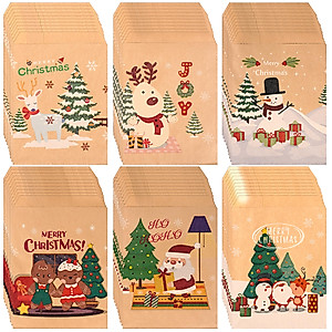 Kolewo4ever 240 Pieces Christmas Kraft Treat Bags Holiday Bags With Xmas Tree Santa Claus, Elk Prints Christmas Goodies Snack Gift Bags Red Green Candy Buffet Paper Bags for Christmas Holiday，6 Styles