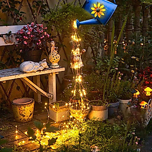 Solar Waterfall Garden Decor Lights,60 LED Running Water Flashing，Waterproof Solar Watering can Lights, Yard Decor for Outside for Porch Lawn Backyard Landscape Pathway Patio Gifts (Chrysanthemum)