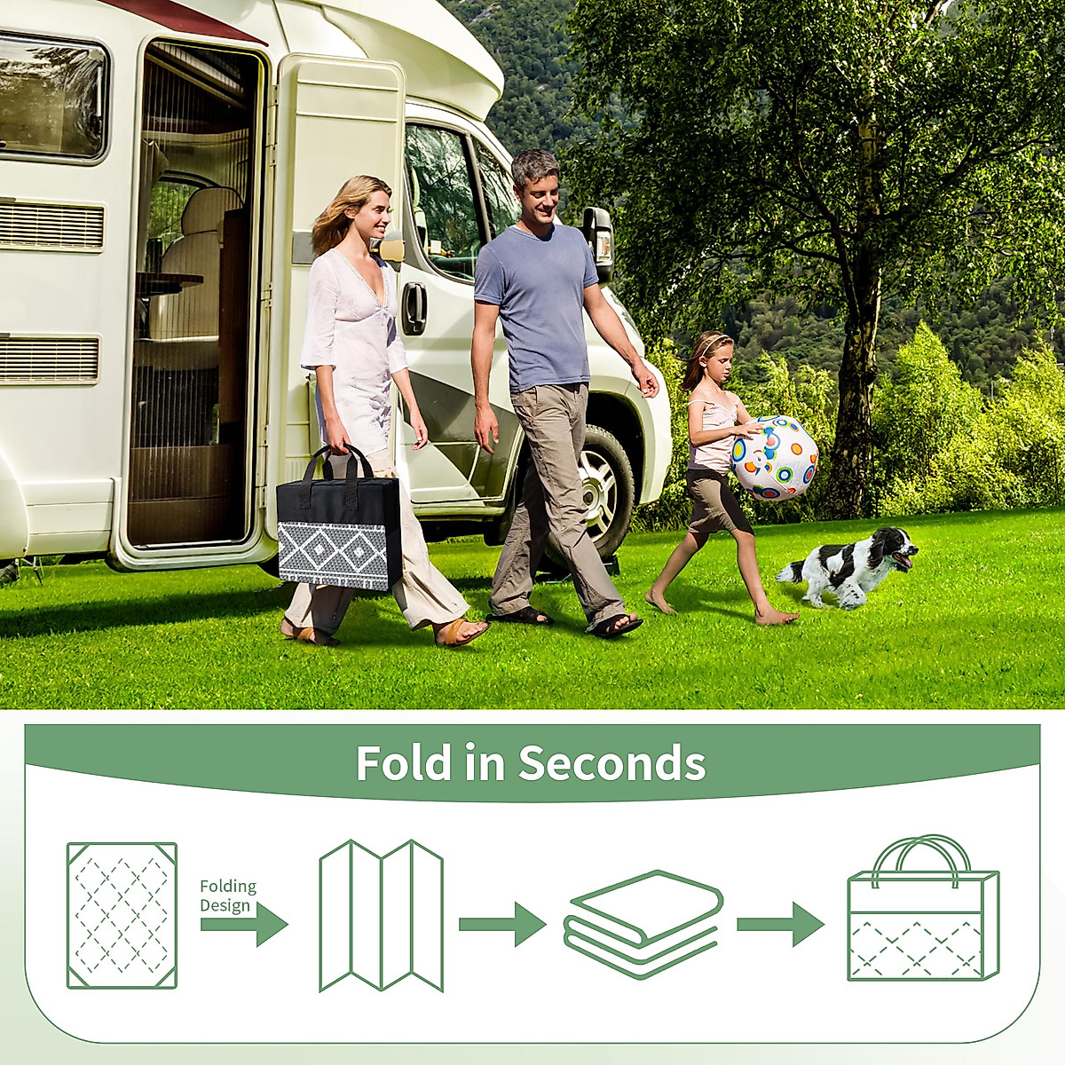 GENIMO Outdoor Rug 5'x8' for Patio Clearance, Reversible Plastic Straw Outdoor Area Carpet Waterproof, Camping Outside Mat for Outdoor Decor, RV, Deck, Camper, Balcony,Picnic Grey & White