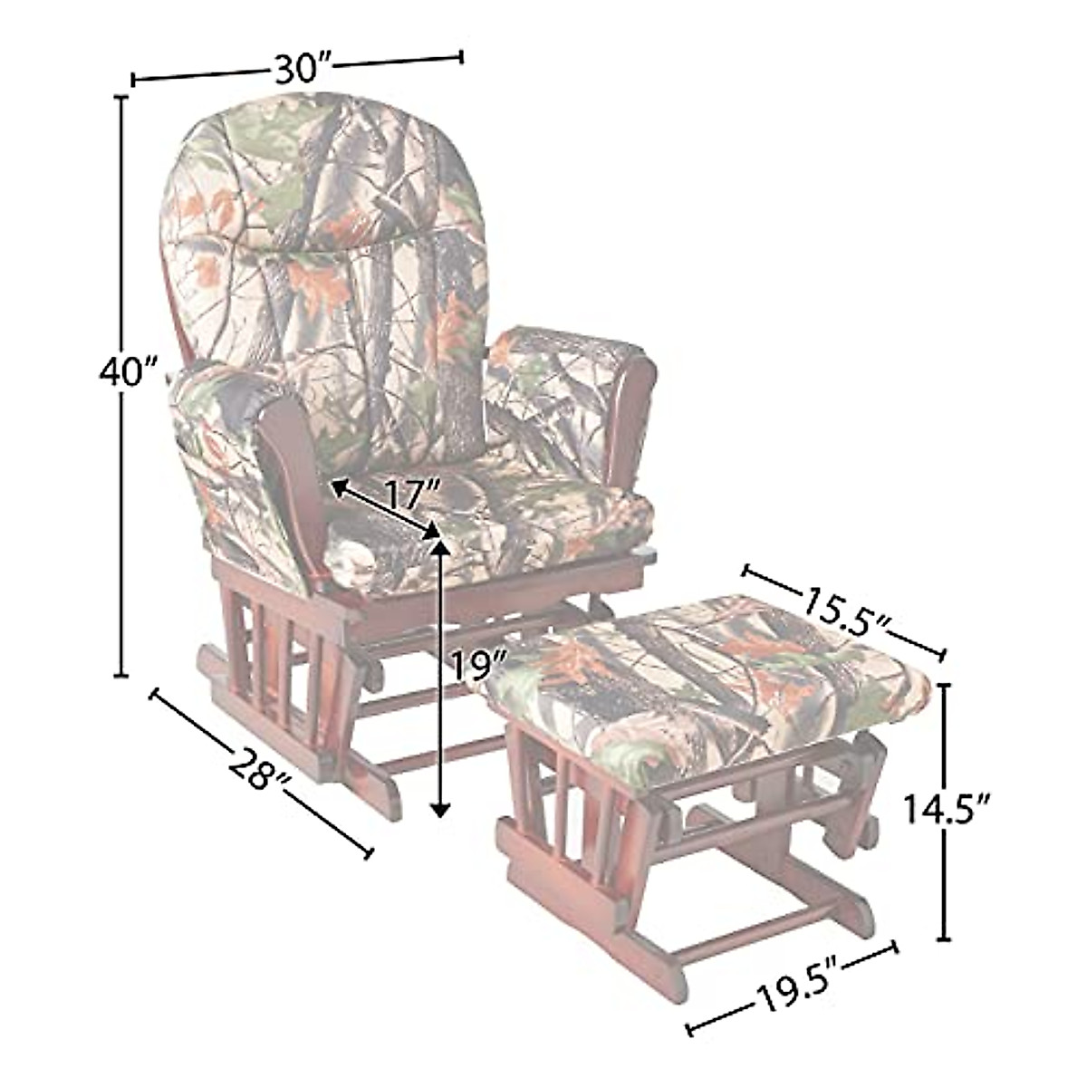 Artiva USA Wood Glider Chair and Ottoman Mircofiber Cushion Set