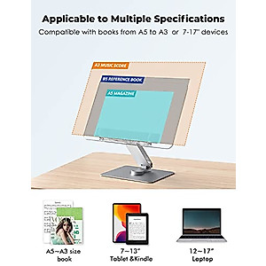 viozon Acrylic Book Stand for Reading,Cookbook Holder, Adjustable Height&Angle, 360° Rotating Base, Aluminum, Foldable & Portable, for Office, Kitchen, School Textbook, Recipe, Magazine,Tablet,Laptop