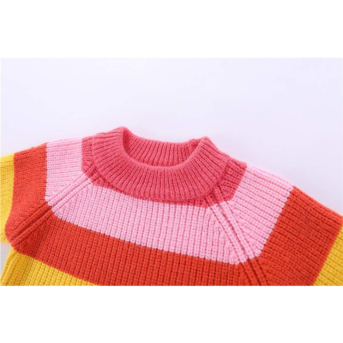 Mud Kingdom Fall Tops Baby Boys Girls Rainbow Stripes Ribbed Knit Color Block Long Sleeve Sweater Pink 12-18 Months