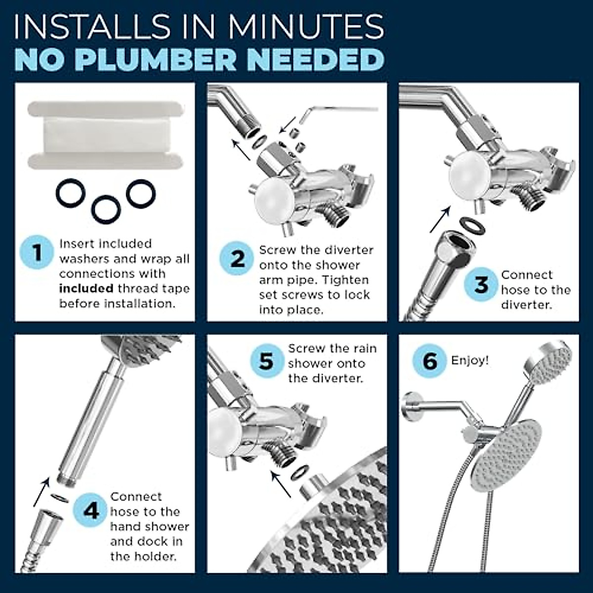 ALL METAL Dual Shower Head Combo – CHROME - 8 Inch Rainfall High Flow Shower Head & Handheld Shower Head High Pressure with Hose 6ft - Hotel-like Luxury Double Shower Heads with Rain Shower Sprayer