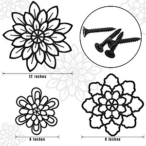 Moxweyeni 3 Pieces Metal Flowers Wall Decoration, Metal Rustic Wall Art Decoration Farmhouse Wall Decorations Multiple Floral Hanging Decoration for Bathroom Home Office(Black, Modern Style)