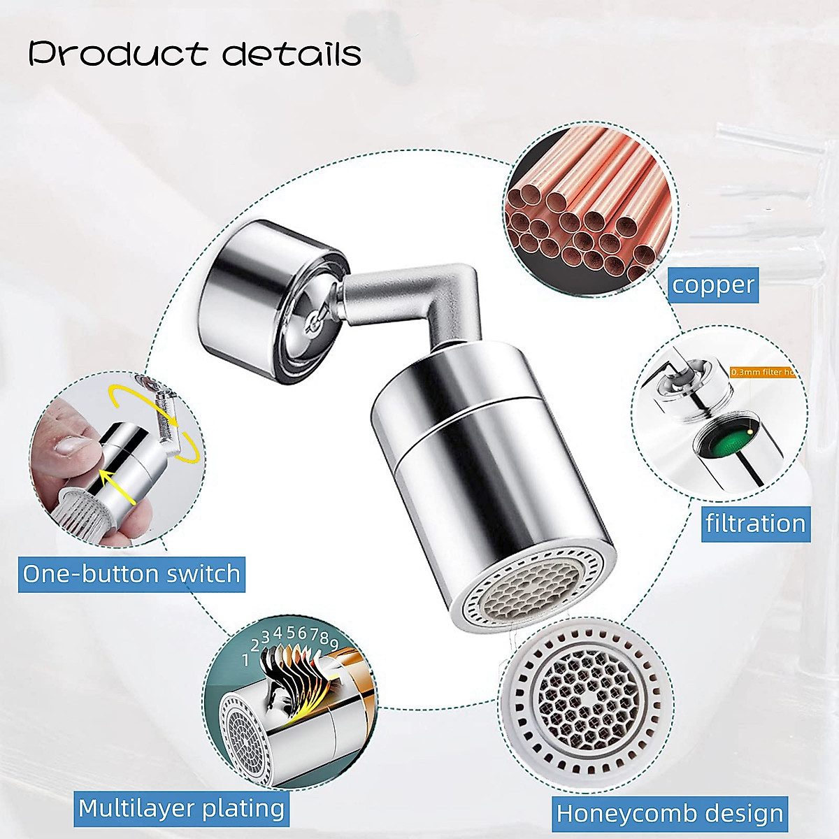 Faucet Extender for Bathroom Sink,720 Degree Swivel Sink Faucet Aerator for Kitchen, 2- Modes Bathroom Faucet Attachment,Swivel Faucet Attachment for Kitchen Sink,Sink Faucet Sprayer Attachment