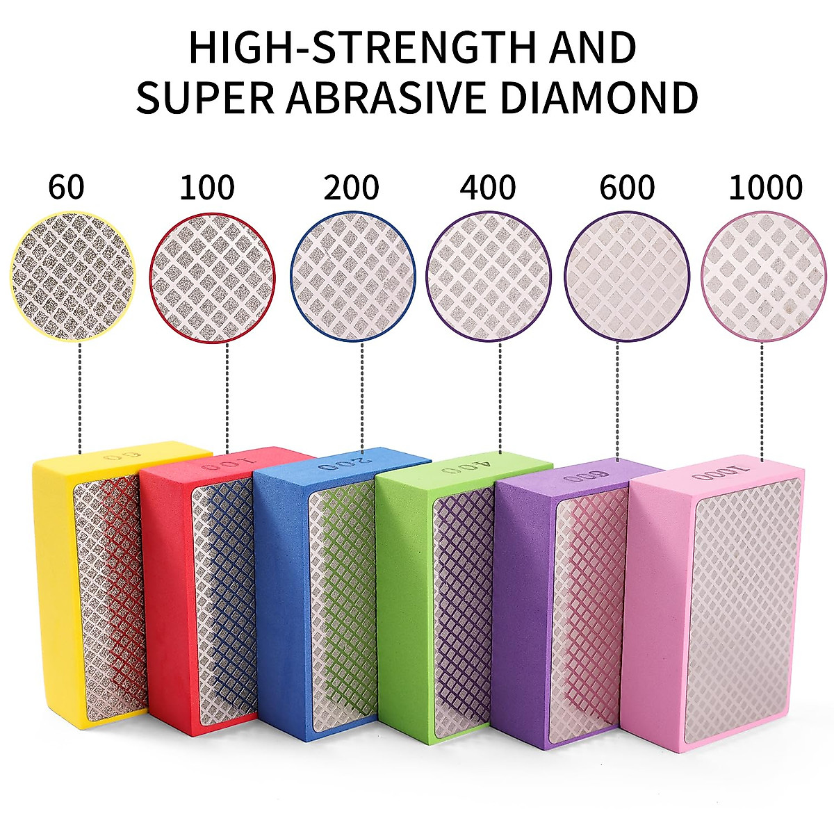 XKDOUS 6PCS Diamond Hand Polishing Pads,60/100/200/400/600/1000 Diamond Sanding Pads Tile Tools Polishing Pad Sanding Block Polishing for Ceramic Tile Glass Stone Marble Granite Metal Grinding