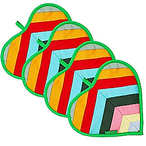 CJINZHI Pot Holders for Kitchen, 2pcs Fabric Patchwork Mats 100% Cotton Heat Resistant Pads with Hanging Loop Loves Shaped Colored Stripe Pattern for BBQ/Cooking/Baking/Grilling/Microwave/Barbecue.