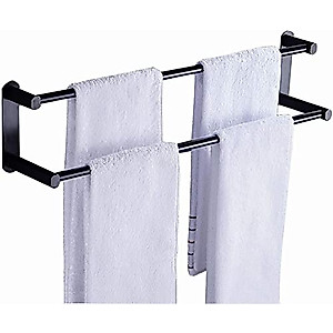 XHALERY Simple Shelf, Double Tea Towel Holder for Hanging Over The Kitchen Cupboard Door - 41Cm/16.14Inch Towel Rack - No Drilling Necessary - Also Suitable As a Bath Towel Rail/Black/71CM