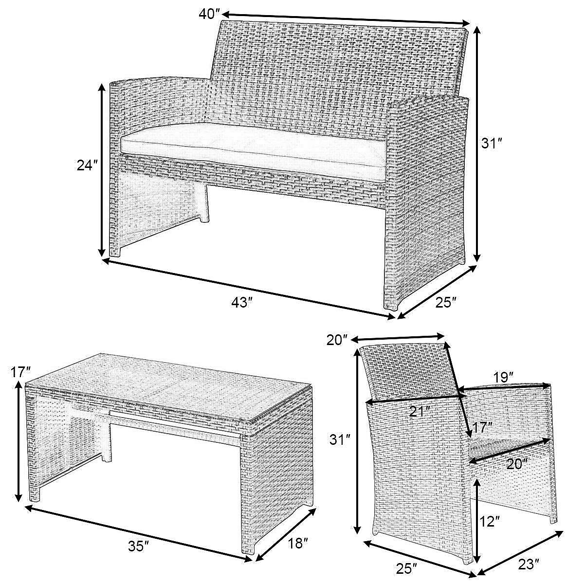 Tangkula AM0948HM Lawn Garden PE Rattan Wicker Furniture (Brown) 4 Piece Outdoor Patio Sofa Set