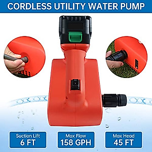 ATMOREA Cordless Water Transfer Pump 20V 158GPH Portable Electric Utility Pump with Water Hose Kit for Garden, Hot Tub, Tank, Aquariums, Inflatable Pool, etc