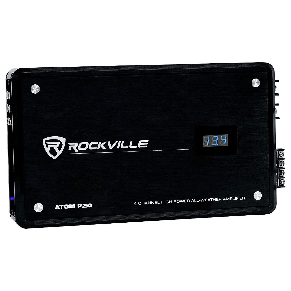 Rockville Atom P20 Marine/ATV/Car Bluetooth Amplifier 1600w Peak/440w RMS 4 Channel w/Volt Meter, Black