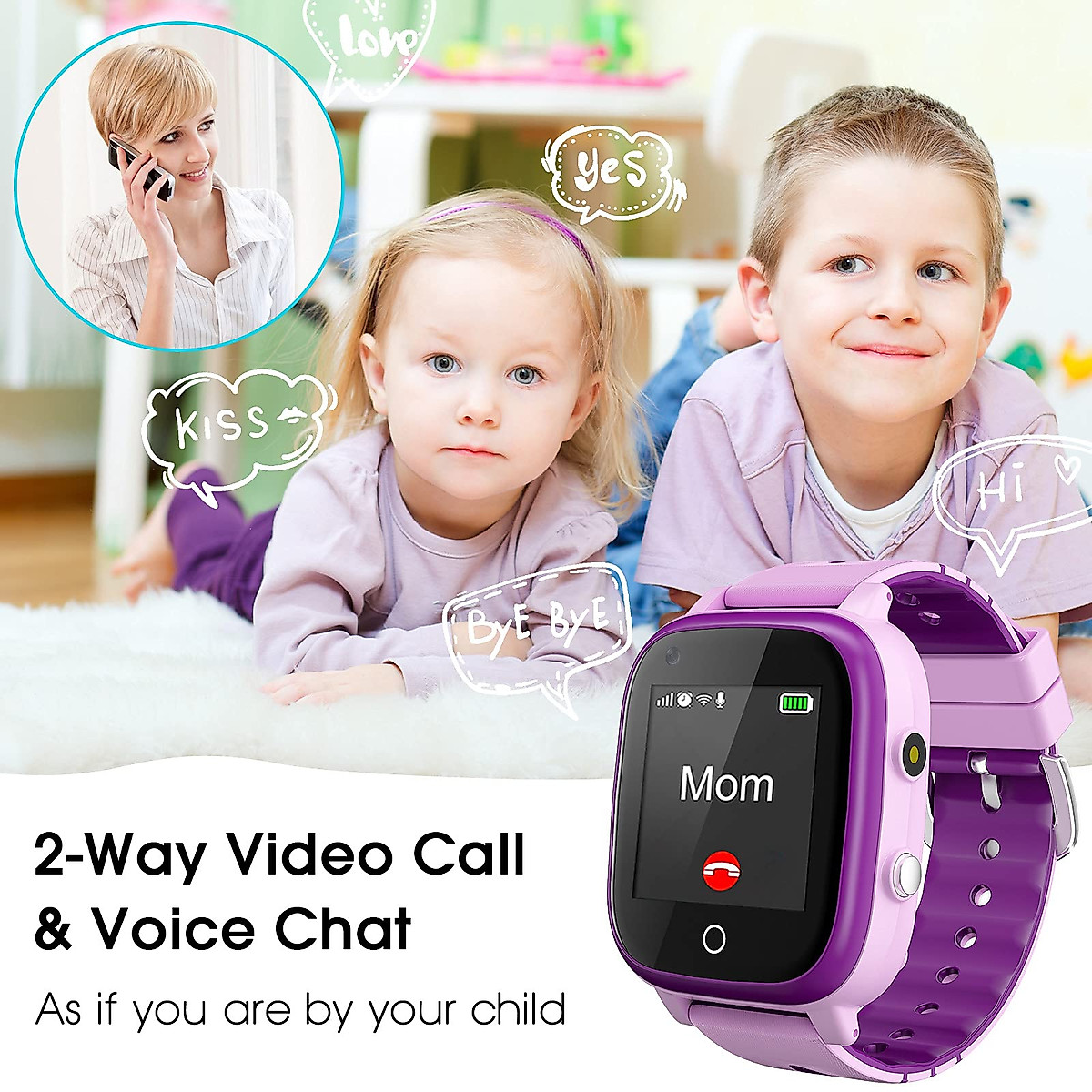 4G Kids Smart Watch with GPS Tracker and Calling, IP67 Waterproof, 2-Way Calls, GPS Tracker, SOS Kids Cell Phone Wrist Watch for Age 3-14 Girls Boys Girls Christmas BirthdayBirthday Gifts (purple)