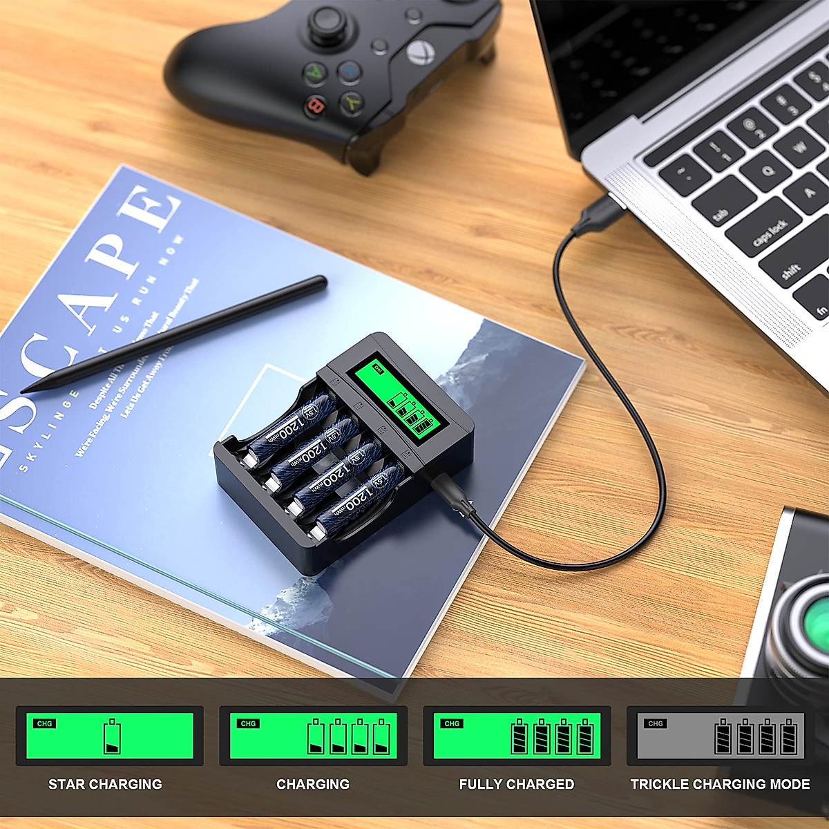 Deleepow Rechargeable AAA Batteries 1.5V 1200mWh Lithium AAA Batteries Triple A Batteries with 1.5H Fast LCD Charger, 1500 Cycles, 4-Pack