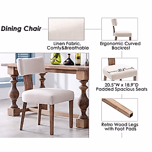 CIMOTA Upholstered Dining Chairs, Kitchen and Dining Room Chairs, Mid Century Modern Linen Farmhouse Armless Side Chair with Wood Frame and Curved Backrest (Set of 4, Linen-Beige)