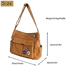 Canvas Messenger Bag Large Hobo Crossbody Bag with Multiple Pockets Shoulder Tote Bag for Women and Men (Brown)
