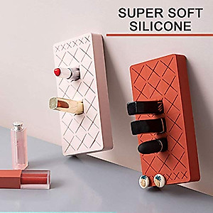 Emoly Silicone Lipstick Holder, Premium Cosmetic Organizer for Brush Lip Eye Makeup Pencil Bottles, 24 Square Makeup Display Case (Pink)